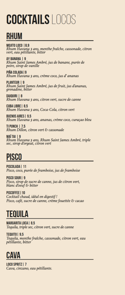 Cocktail Bar & Tapas - Loco Loca Rennes - Brest - Lorient
